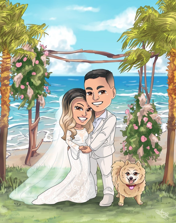 CUSTOM Chibi Couple Wedding Illustration Wedding Anniversary - Etsy