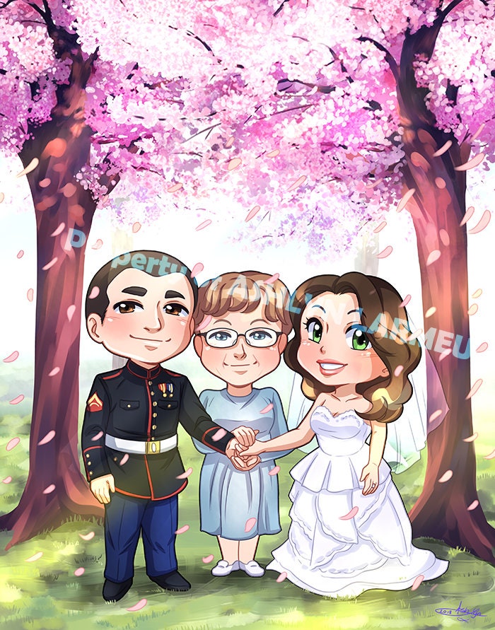 CUSTOM Chibi Couple With Detailed Background Wedding | Etsy