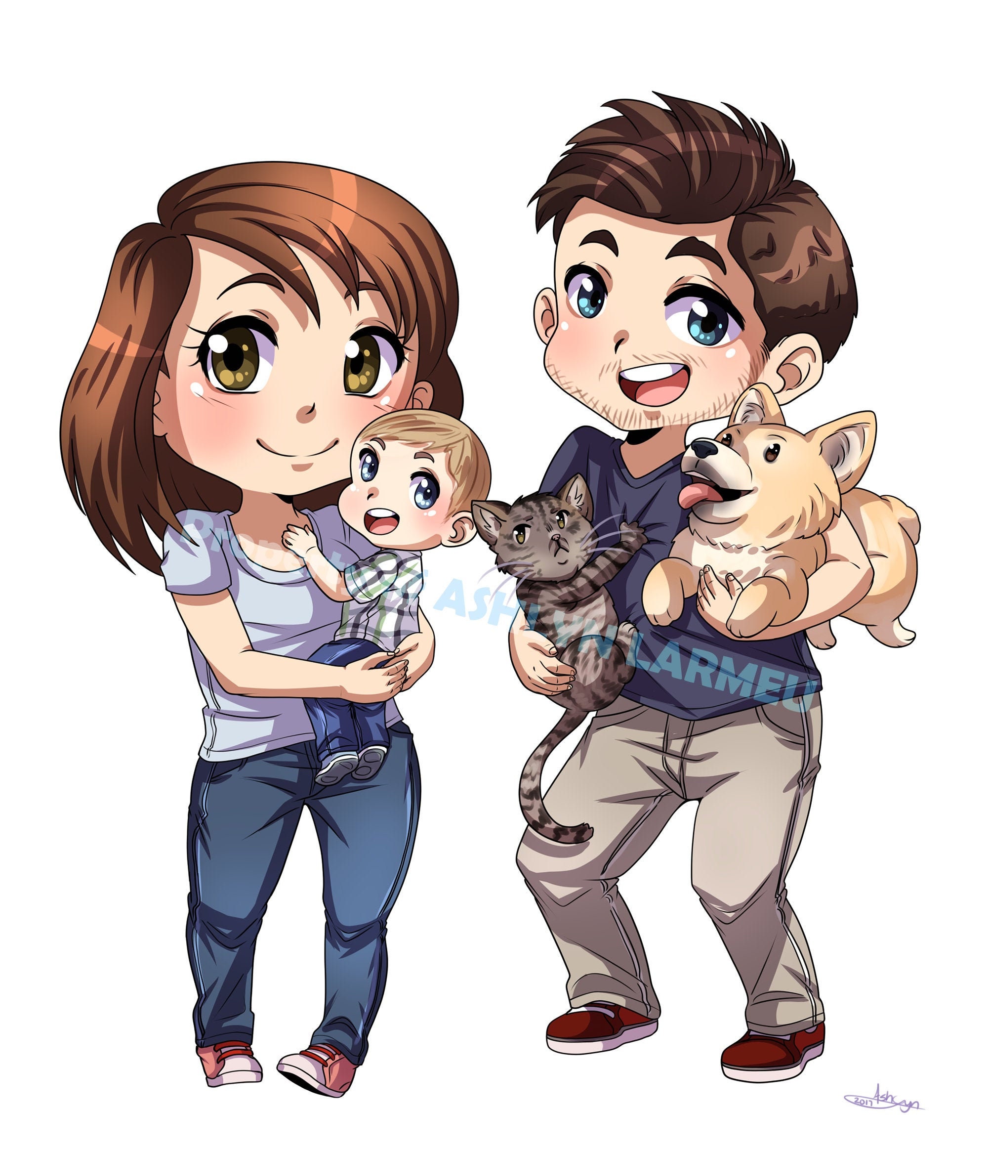 Pet Portraits Couple Anime Custom Chibi Commission Commercial Use Chibi ...