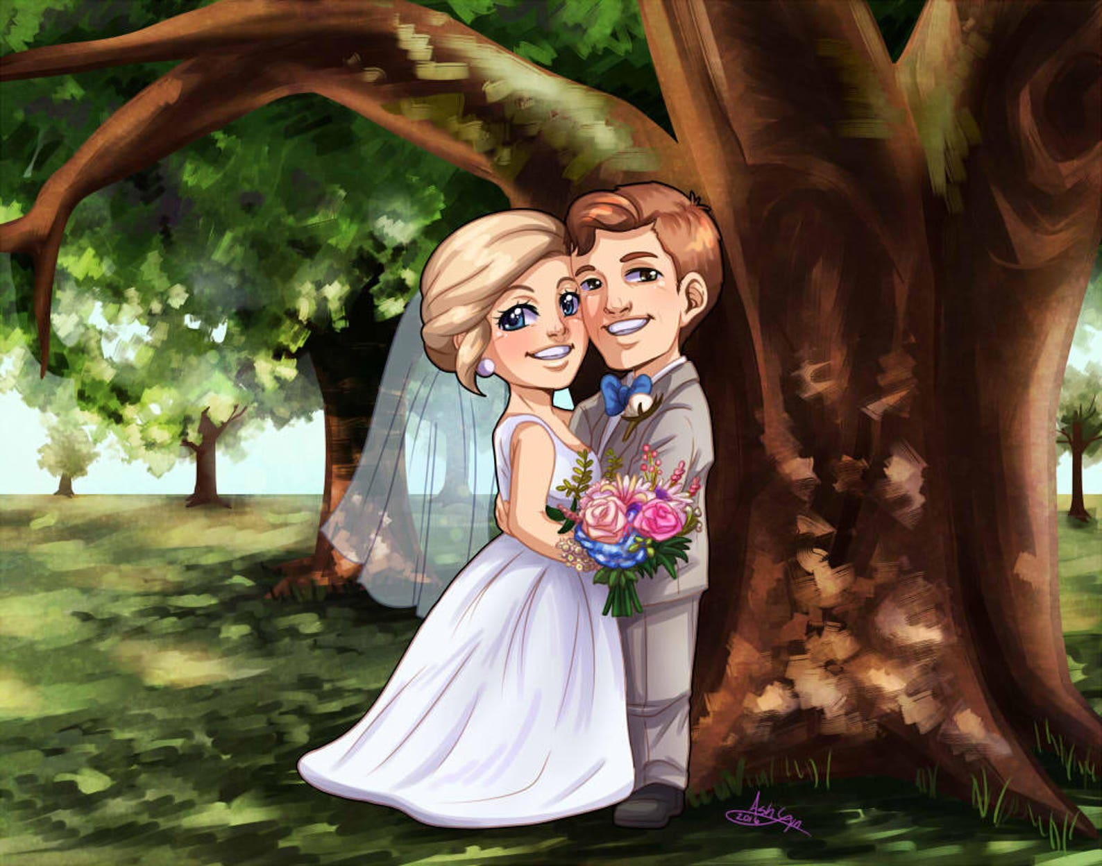 CUSTOM Chibi Couple With Detailed Background Wedding - Etsy