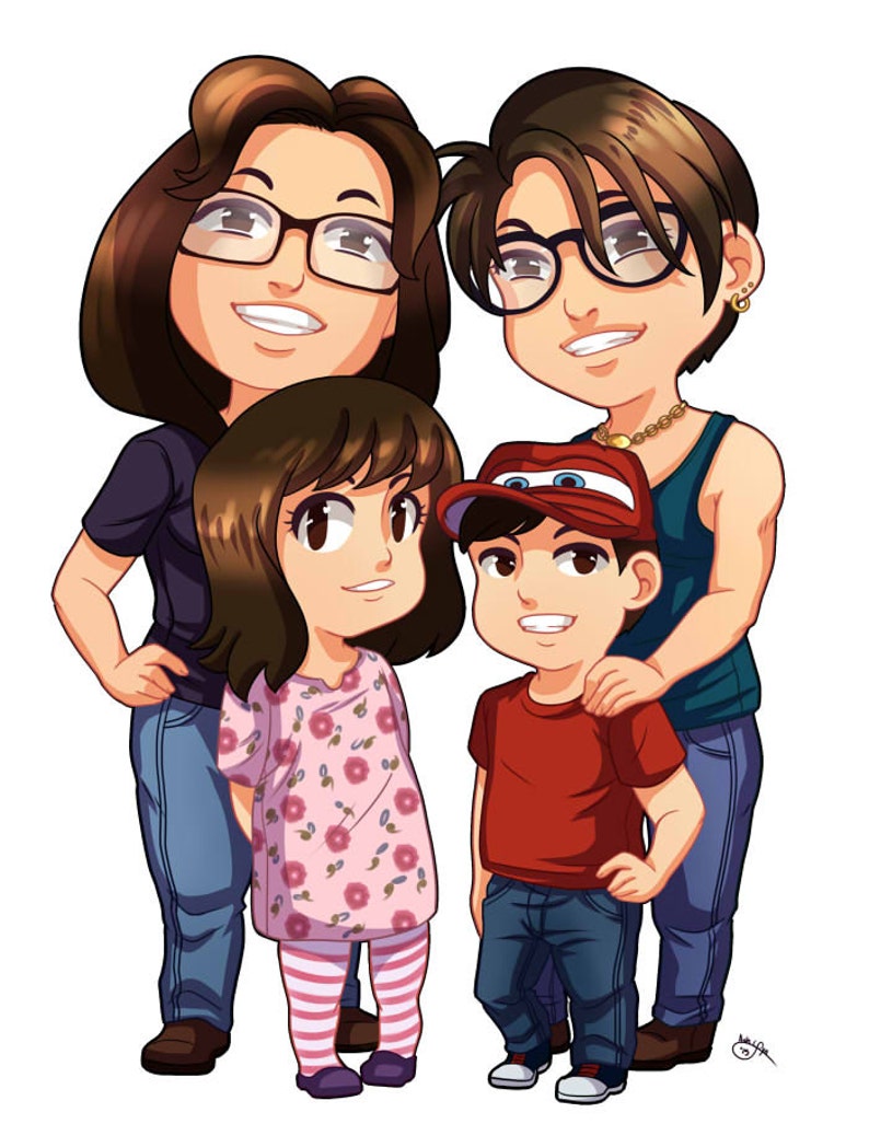 CUSTOM Chibi Family Caricature Commission Customized Anime Art Portrait ...
