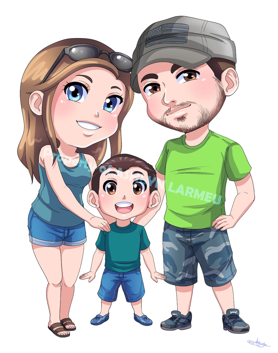 CUSTOM Chibi Family Caricature Customized Anime Art Portrait Manga ...