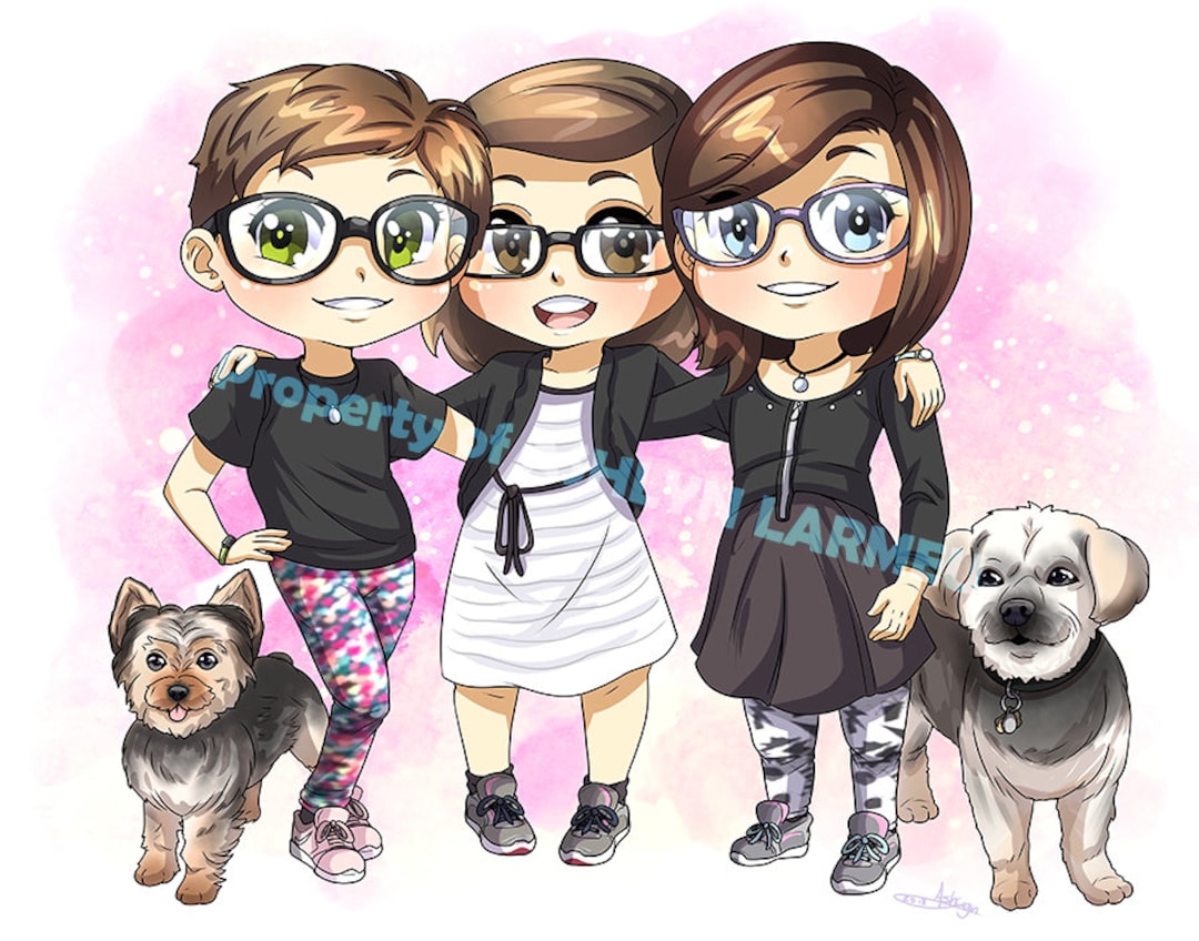 CUSTOM Chibi Family Portrait Customized Anime Art Portrait Manga ...