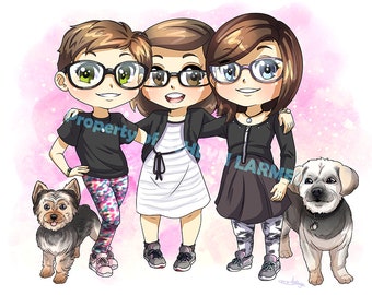 CUSTOM Chibi Family Caricature Commission Customized Anime Art | Etsy