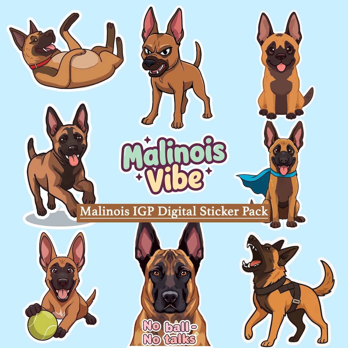 Belgian Malinois Digital Sticker Pack | Funny IGP Dog Stickers PNG ...