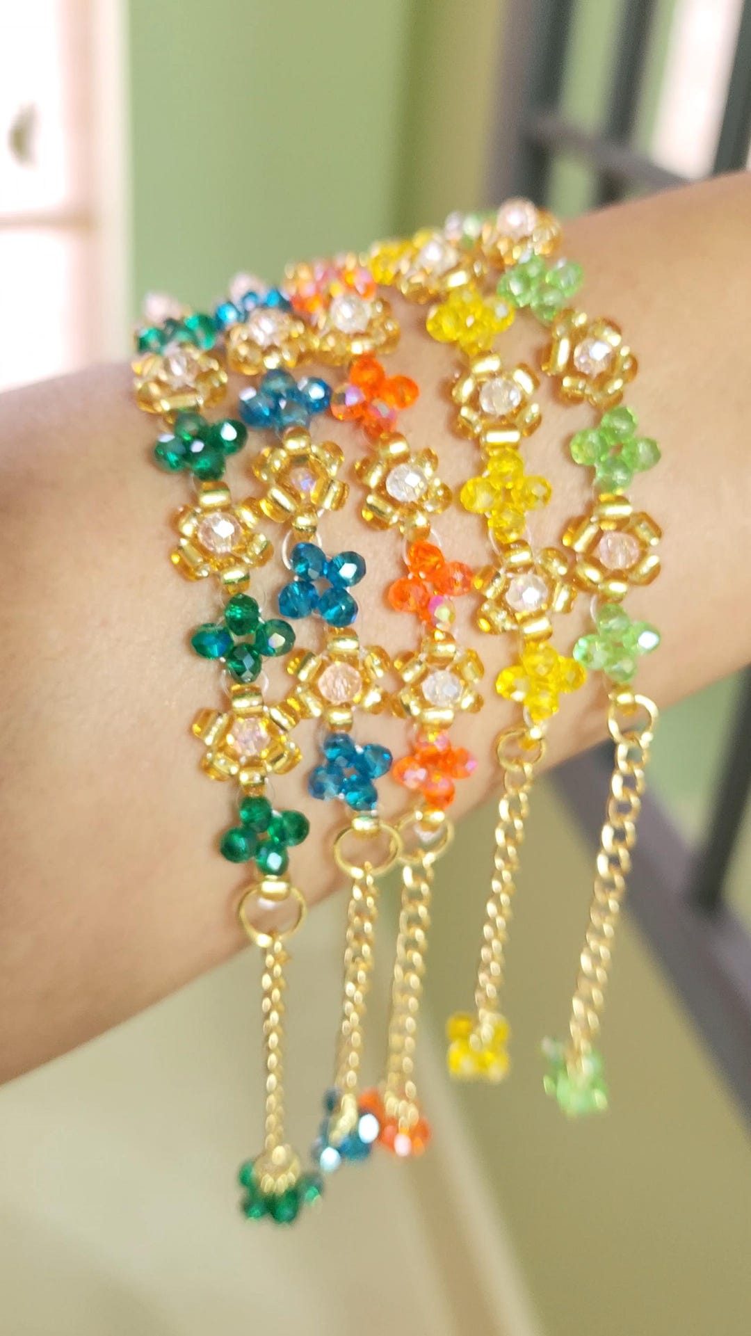 Golden Shimmering Beaded Bracelets: Handcrafted Elegant Jewelry - Etsy
