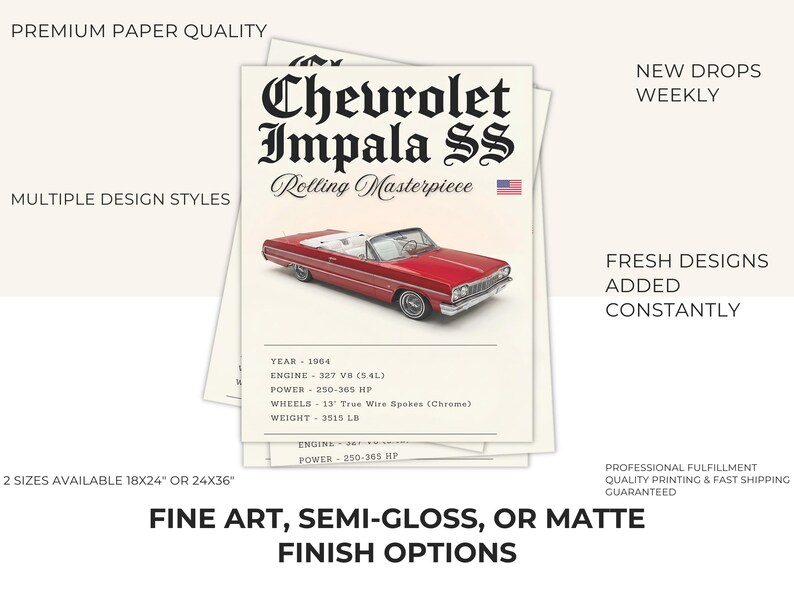 1964 Chevy Impala Lowrider Poster | Candy Red SS Wall Art | Classic 64 ...