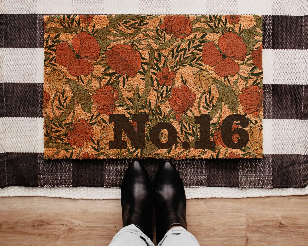 Custom Floral House Number Doormat, Personalized Address Door Mat ...