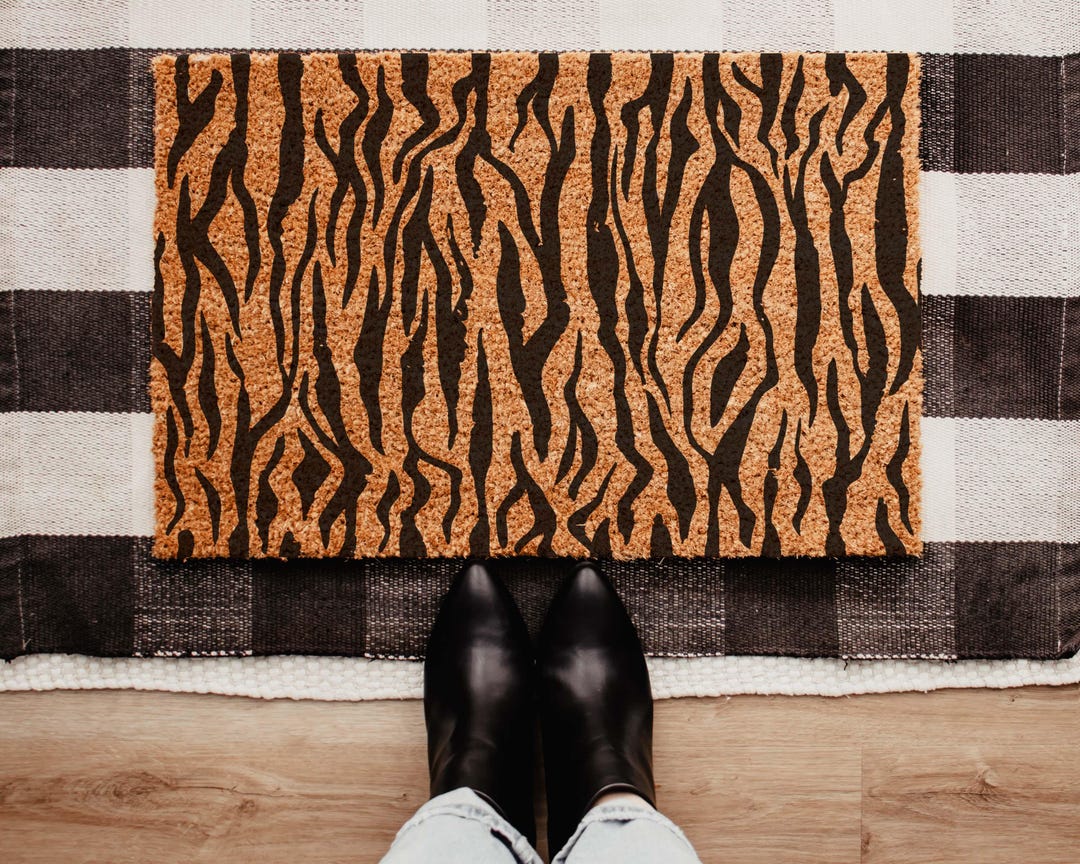 Tiger Print Coir Doormat: Animal Pattern Welcome Mat - Etsy