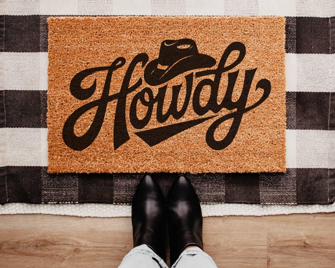Howdy Western Doormat, Rustic Country Welcome Mat, Cowboy Hat Door Mat ...