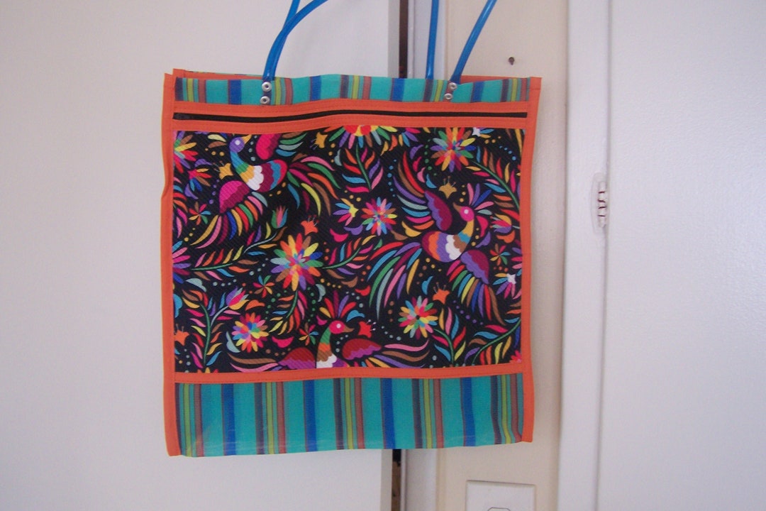 Huichol-inspired Mexican Plastic Mesh Shopping Bag With Front Cloth ...
