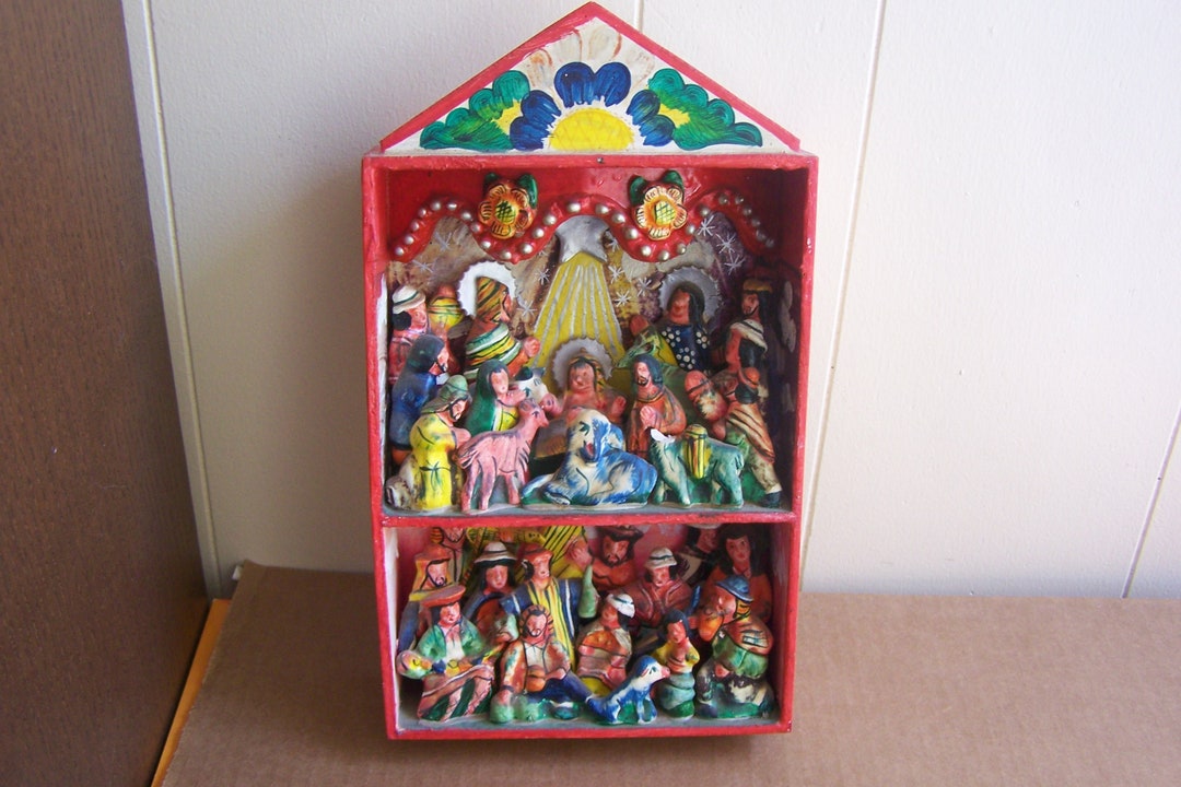 Vintage 1980s 12" Tall Wooden and Clay Nativity Nicho - Peru - Etsy