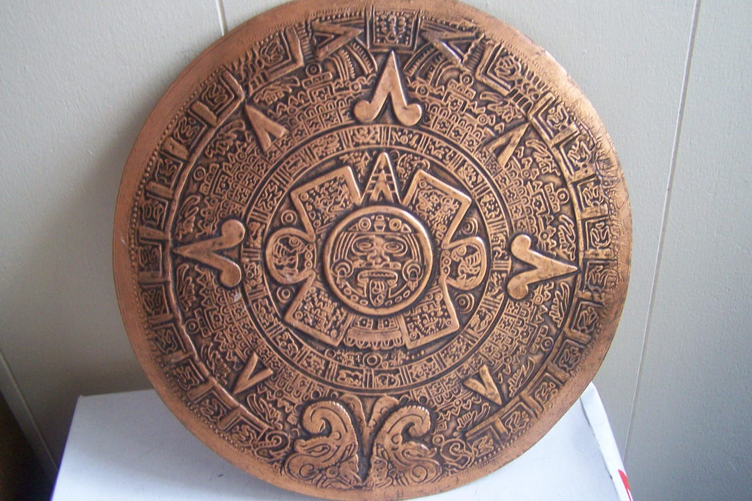 12" Copper Aztec Calendar Mounted on Board - Mexico - Etsy