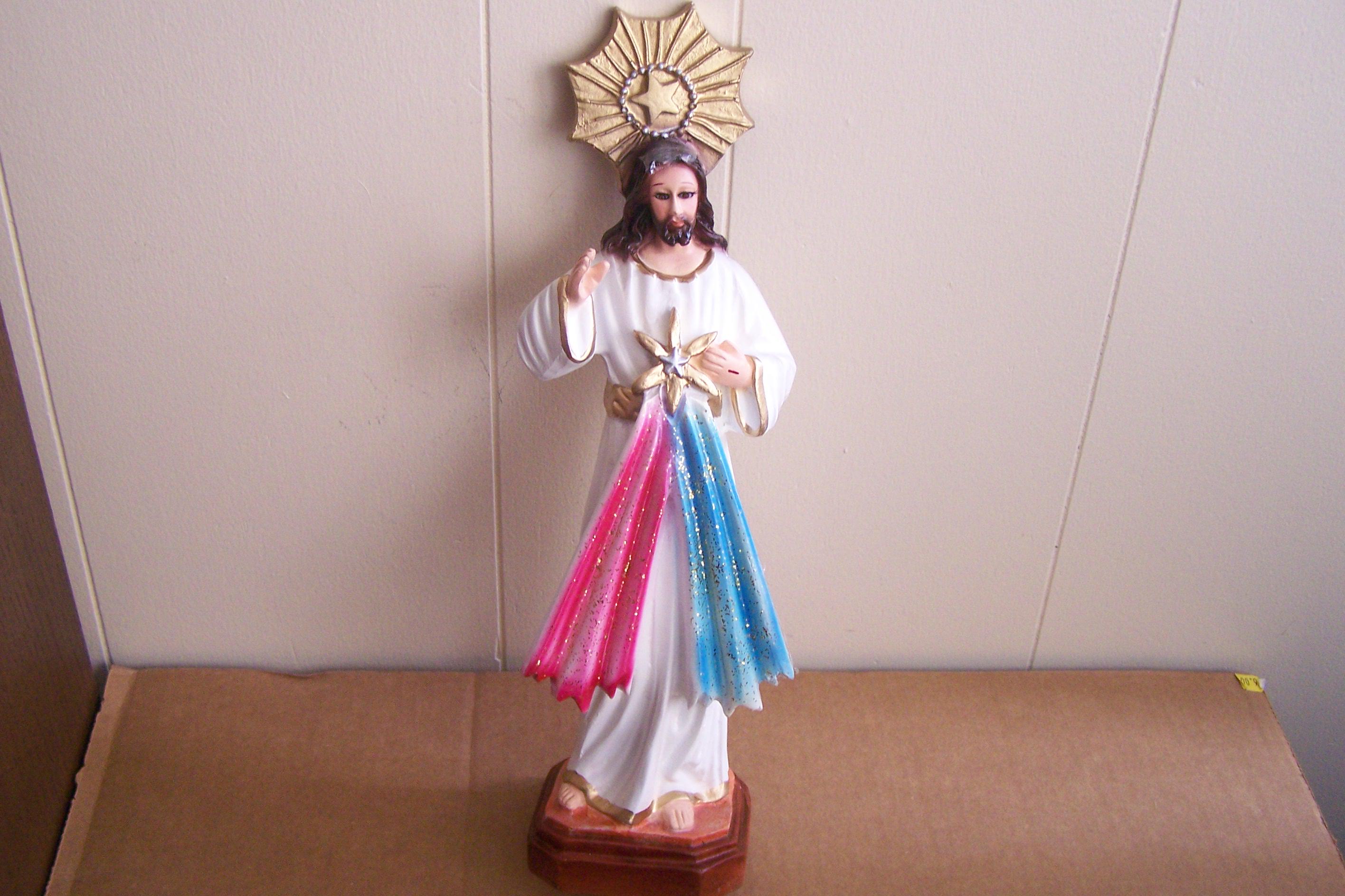Glass Eyes! Vintage Jesus Divine Mercy 14.5" Resin Altarpiece Statue ...