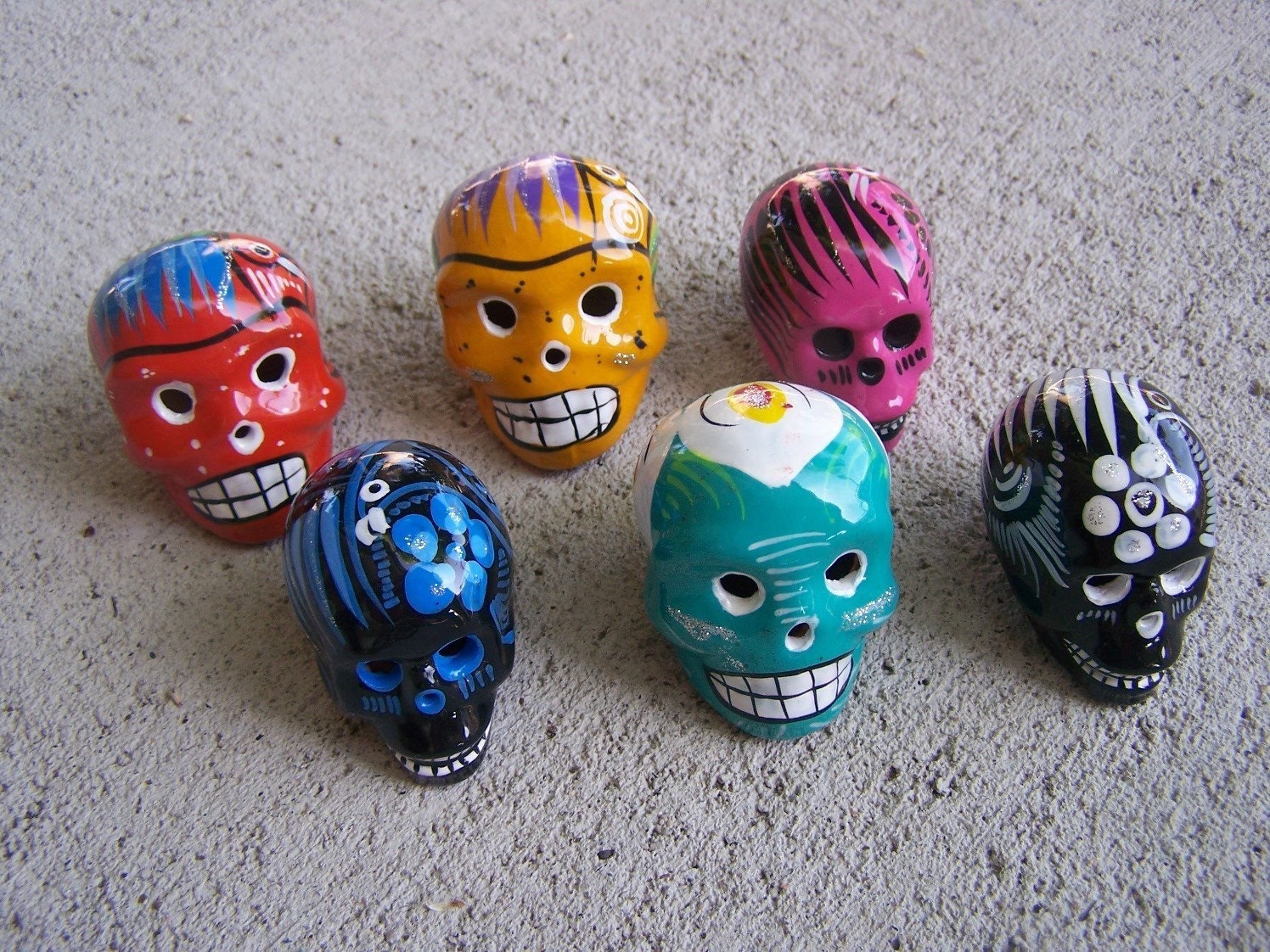 Day of the Dead Lot of 6 Clay Painted Mini Skulls Mexico | Etsy