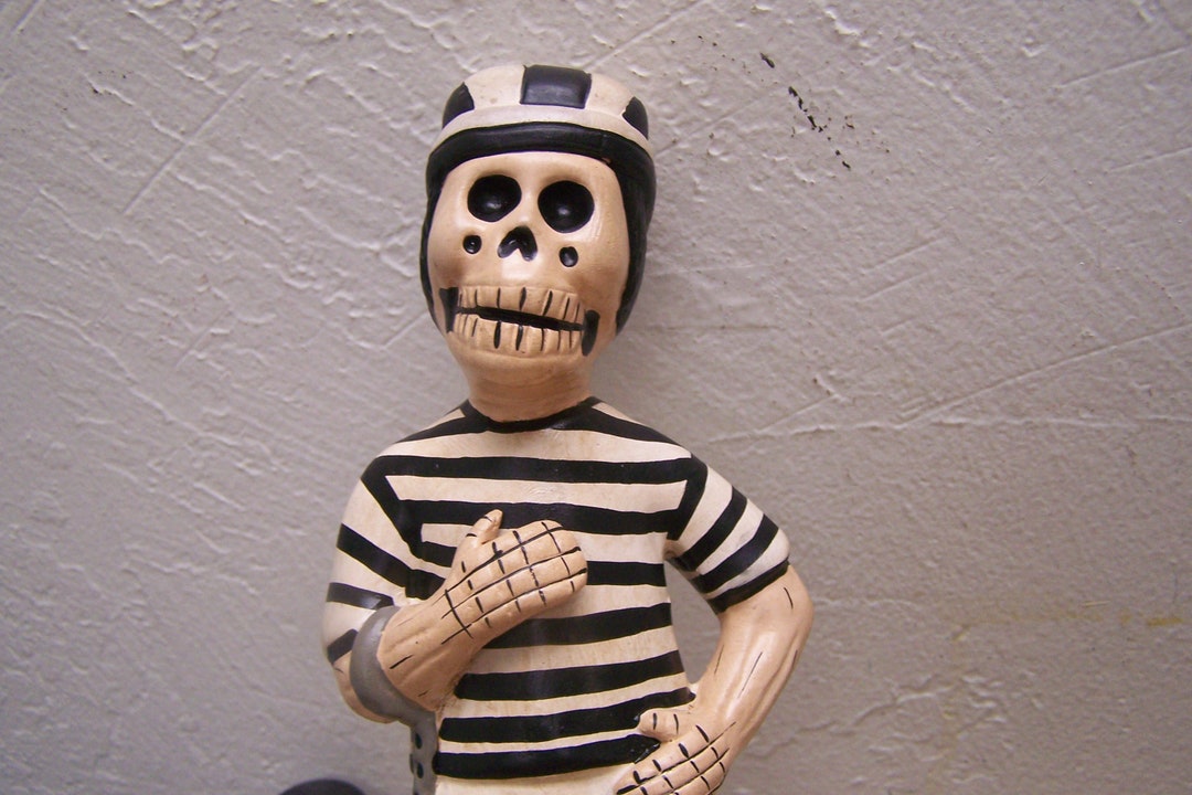 Day of the Dead Clay Skeleton Prisoner in Jail Stripes Figurine - Etsy