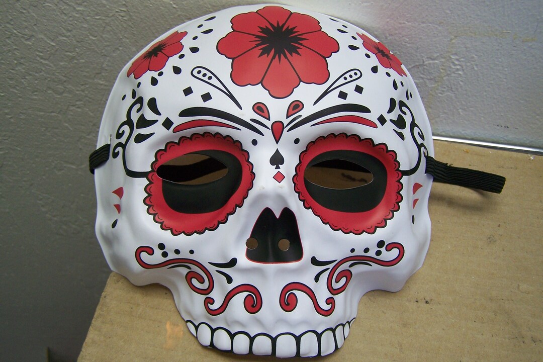 Day of the Dead Sugar Skull Plastic Halloween Mask Red Dia De Los ...
