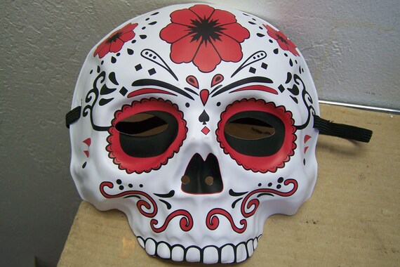 Day of the Dead Sugar Skull Plastic Halloween Mask Red Dia - Etsy