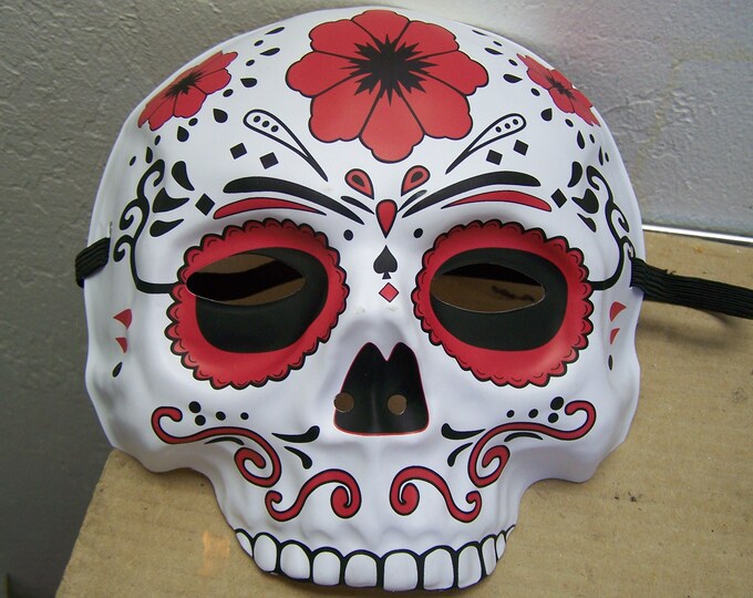 Day of the Dead Sugar Skull Plastic Halloween Mask - Red - Dia De Los ...