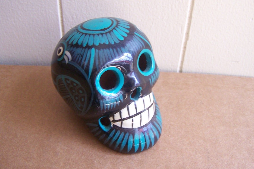 Day of the Dead Clay Altar Skull With Painted Bird Design - Etsy