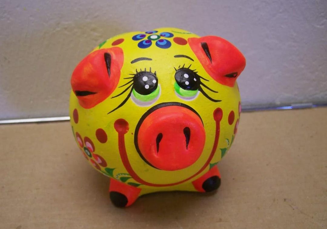Modern Painted Smiling Piggy Bank - Yellow - Mexico - Etsy