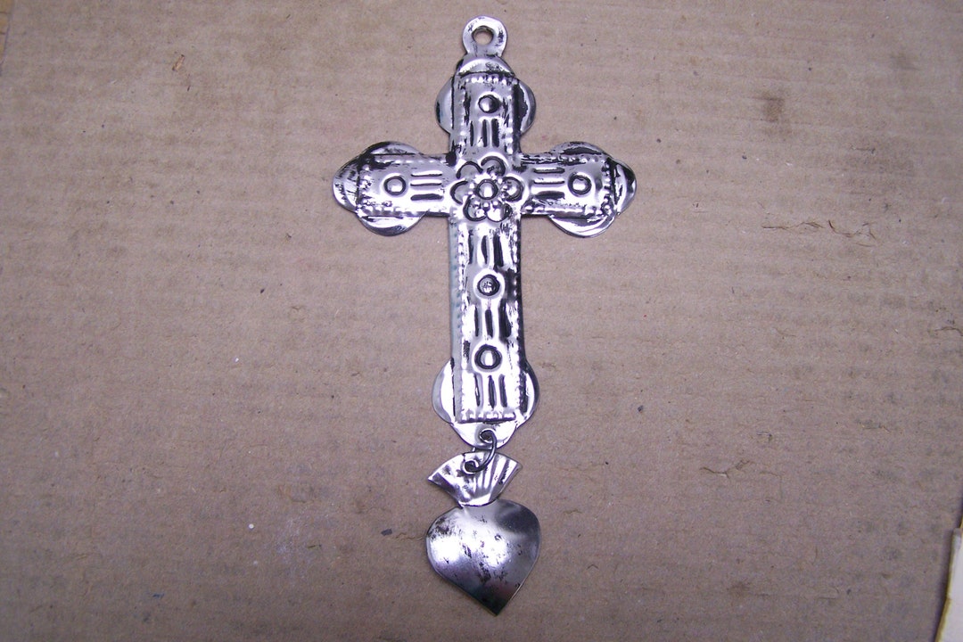 Tin Cross With Dangling Heart Milagro #1 - Etsy