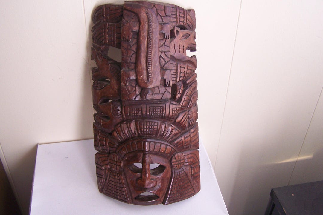 Large Wooden Mexican Mask - Native With Animals Headdress - Mexico - Etsy
