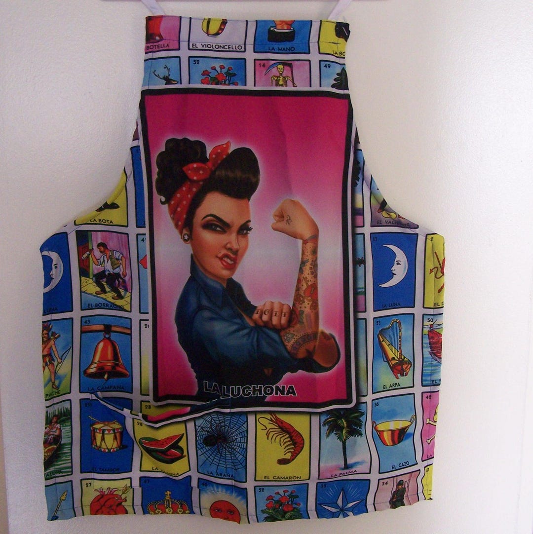 Loteria-inspired Mexican Lined Apron With Pouch - La Luchona - Made in ...