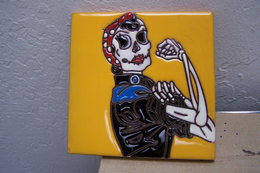 Day of the Dead Mexican Tile - Skeleton Rosie the Riveter - Etsy