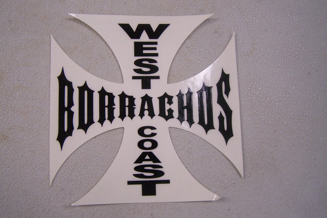 Lot of 10 Stickers "west Coast Borrachos" Iron Cross Shape Ala "west ...