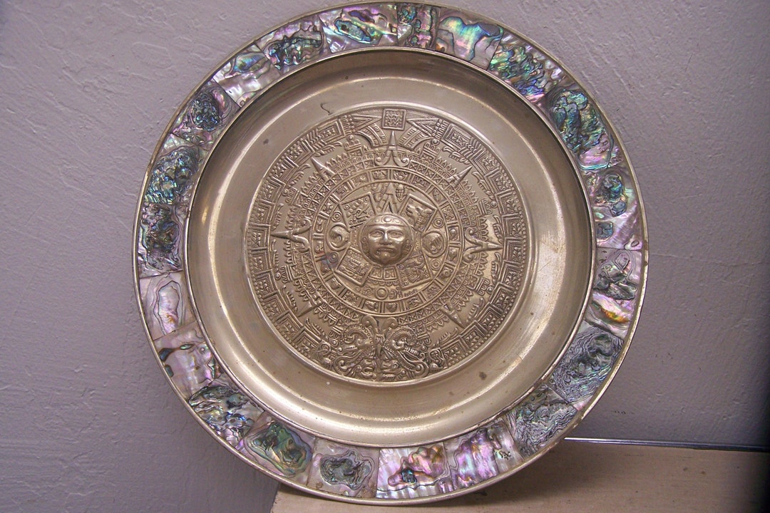 11" Brass Aztec Calendar With Mother of Pearl Inlay - Mexico - Etsy