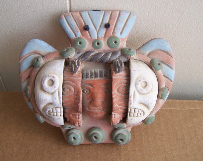 6.25" Wide Clay 3 Faces "ages of Man" Mask Aztec Maya Toltec - Mexico ...