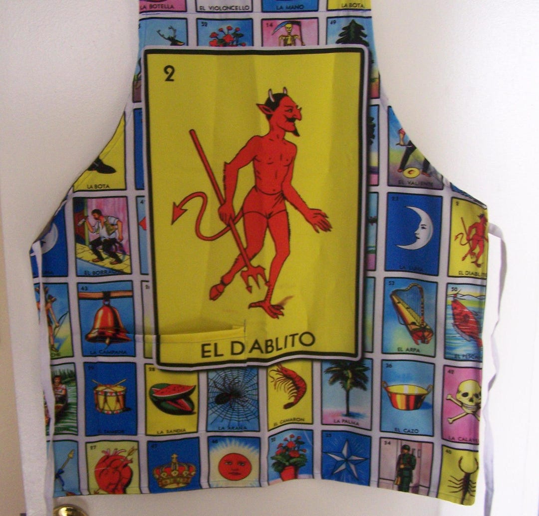 Loteria-inspired Mexican Lined Apron With Pouch - El Diablo - Made in ...