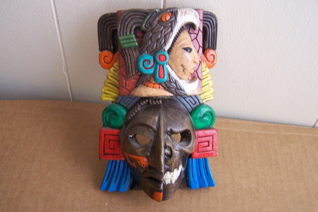Wooden Precolumbian Carved and Painted Mask #1 - Aztec Maya Toltec ...