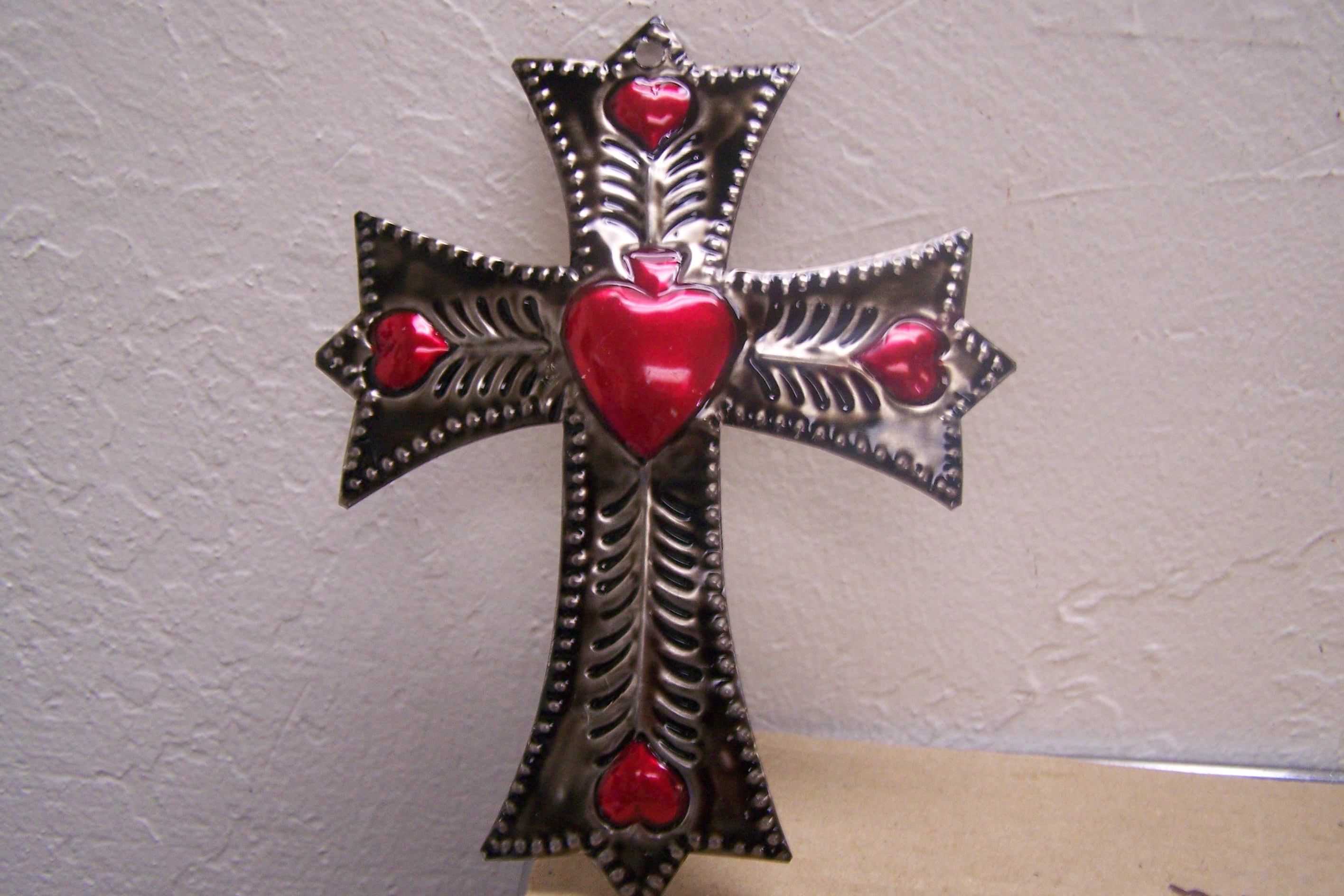 Fancy Tin Cross With 5 Painted Hearts - Etsy