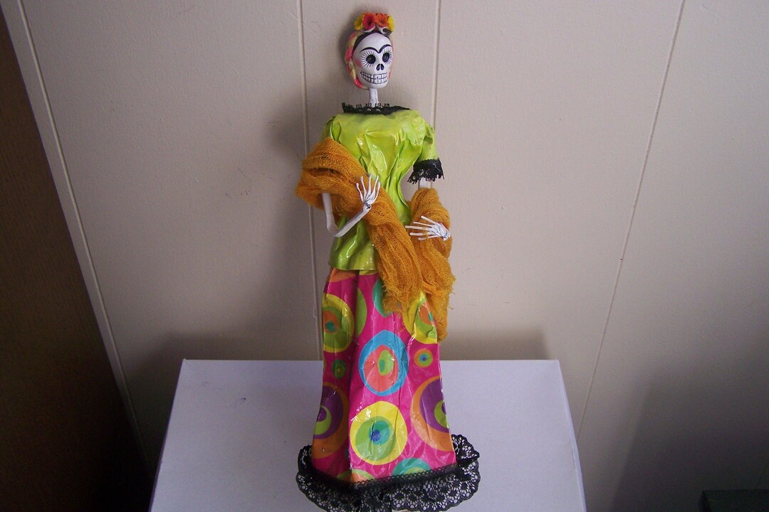 FRIDA! 14.25" Tall Day of the Dead Papier Mache Skeleton Frida Kahlo ...