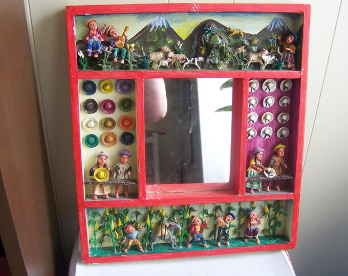 Lg Peruvian Retablo-style Mirror With 3D Clay Village Scenes - Ayacucho ...