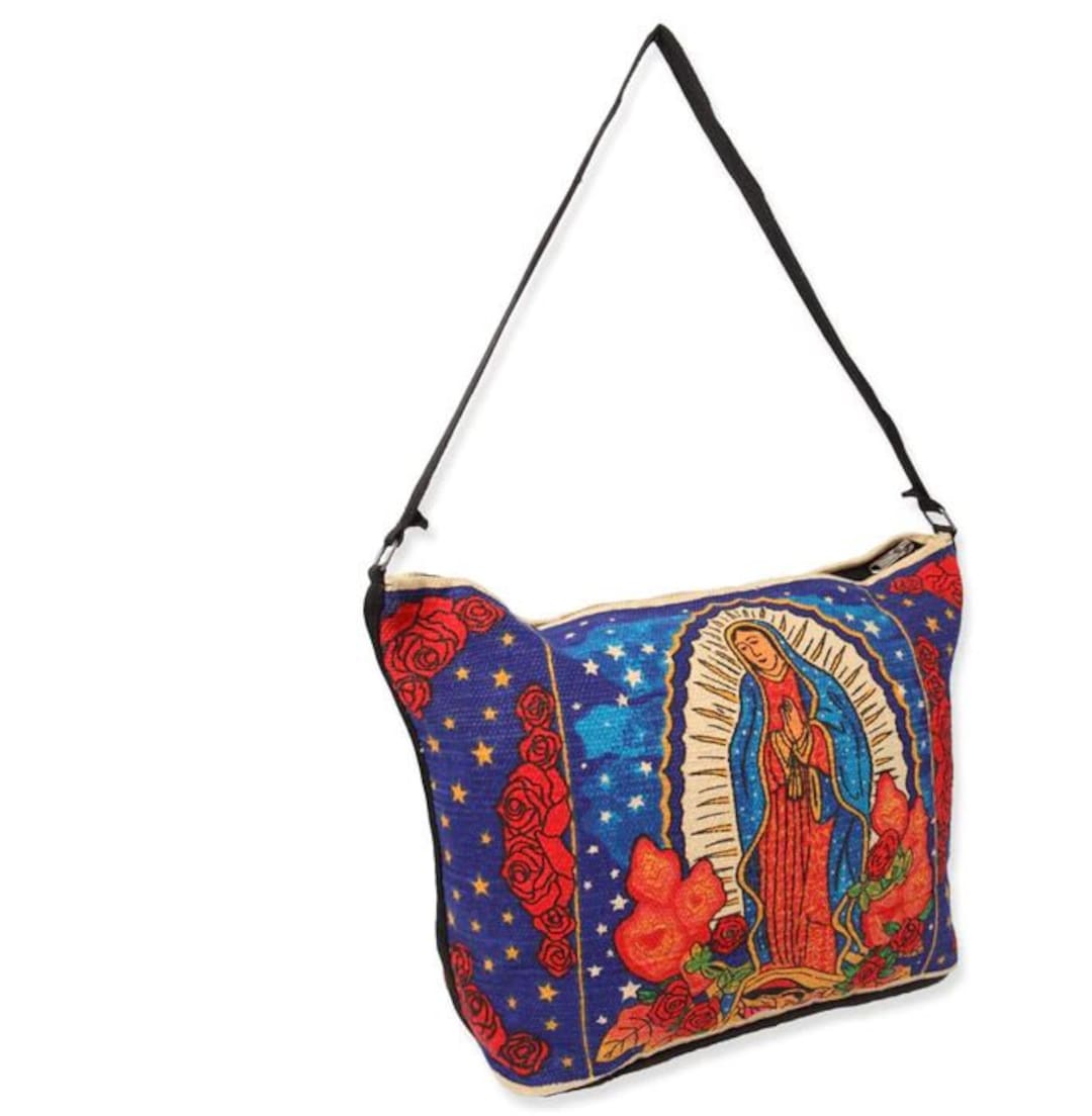 Virgin of Guadalupe Cotton Stencil Handbag Purse Flat Bottom 19" by 13 ...