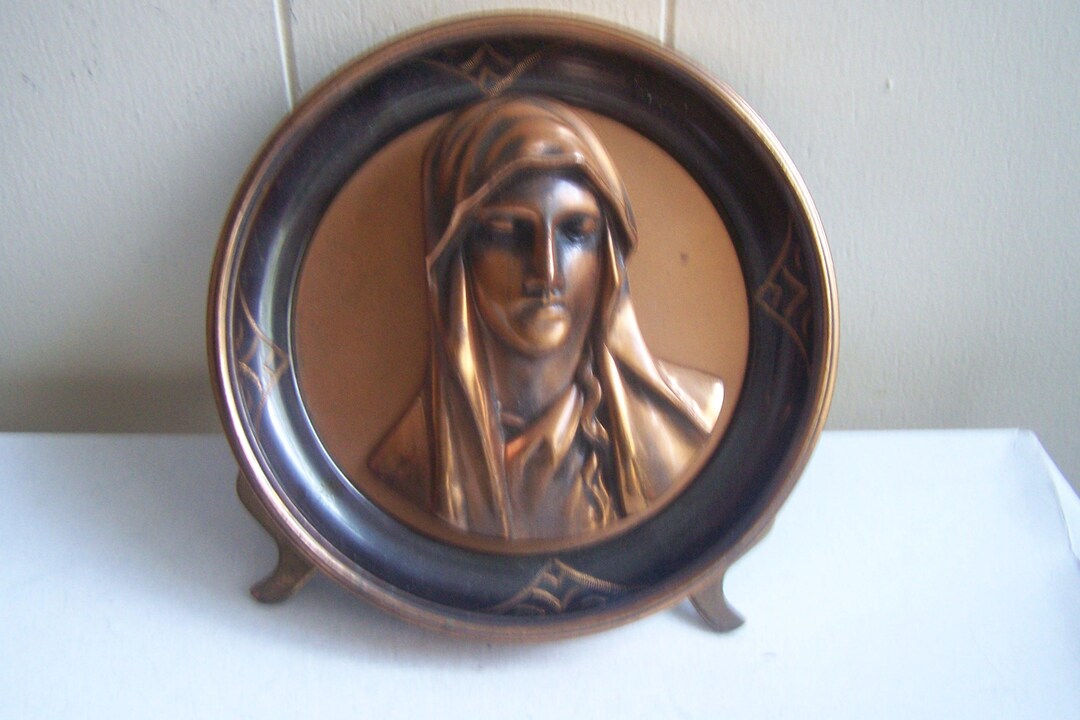 Weighty Copper Virgin Mary Round Icon With Brass Stand - Etsy