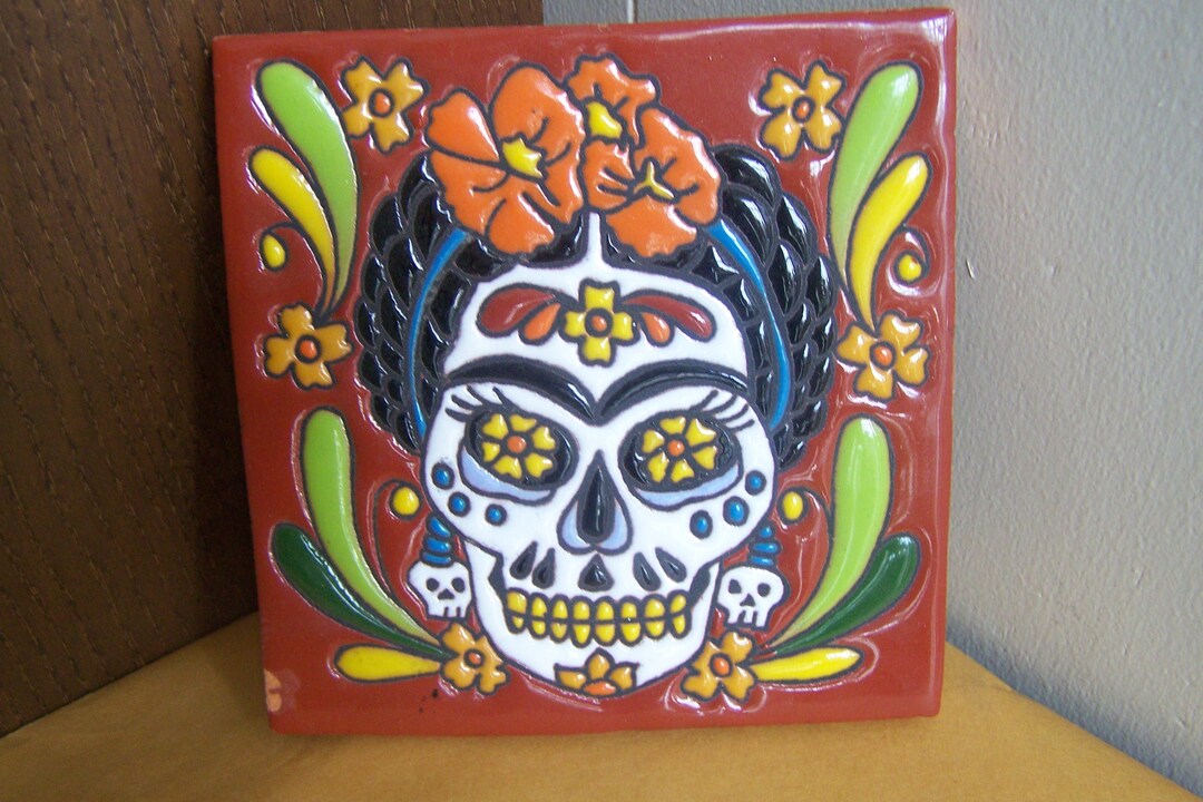 Large Day of the Dead Mexican Tile - Skeleton Frida Kahlo - HANDICAPPED ...
