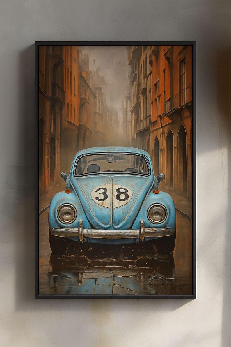 Vintage Volkswagen Beetle Printable Wall Art | Retro Car Digital ...