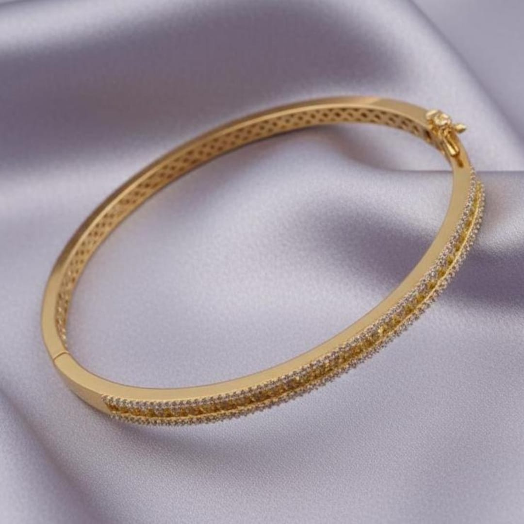 Yellow Citrine Bangle Bracelet 14k Gold Plated Silver Pave-set Bangle ...