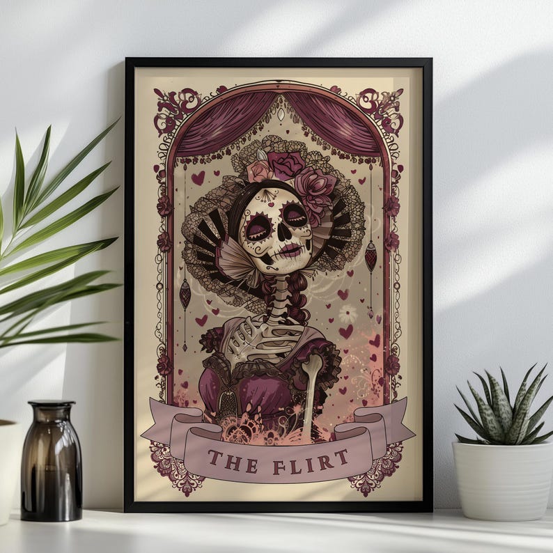 The Flirt Gothic Skeleton Lady Art Print: Dark Romantic Home Decor - Etsy