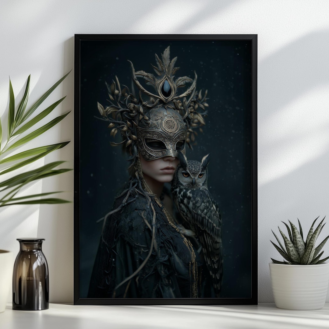 Athena Goddess Print: Dark Gothic Greek Mythology Art With Owl and ...