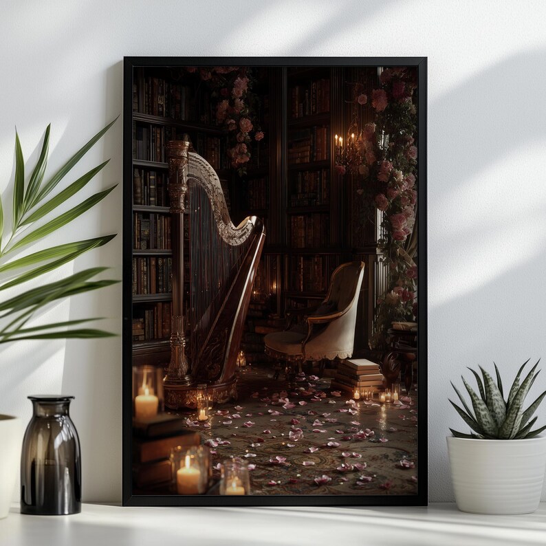 Victorian Gothic Harp Poster, Dark Academia Library Wall Art - Etsy