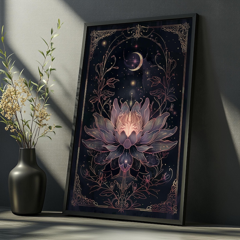 Lotus Dark Painting - Etsy UK