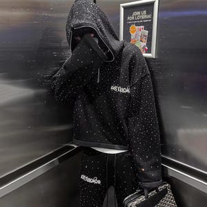 Studio Rhinestone Set – Black Glitter Tracksuit"by Fitloyal - Etsy