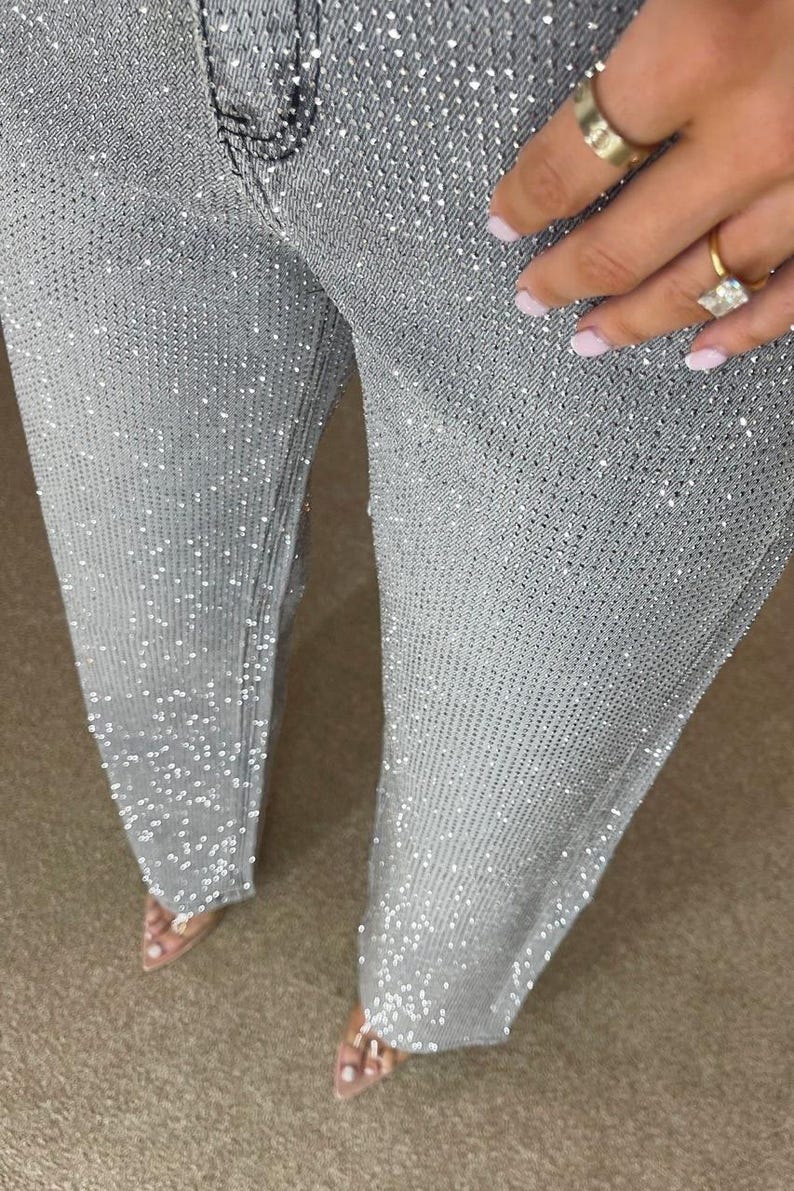 Women’s Rhinestone Sparkle Denim Jeans | High Waist Glitter Jeans | Fit ...