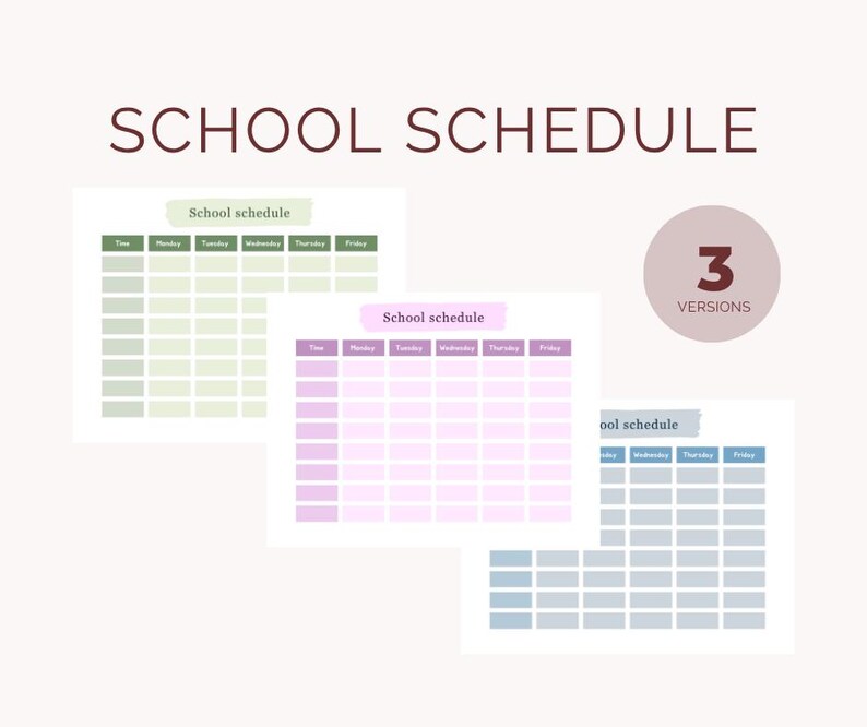 Printable School Schedule Template | Weekly Class Timetable | Monday ...
