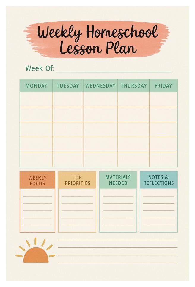 Printable Homeschool Planner-printable Lesson Plan- Calendars & Reading ...